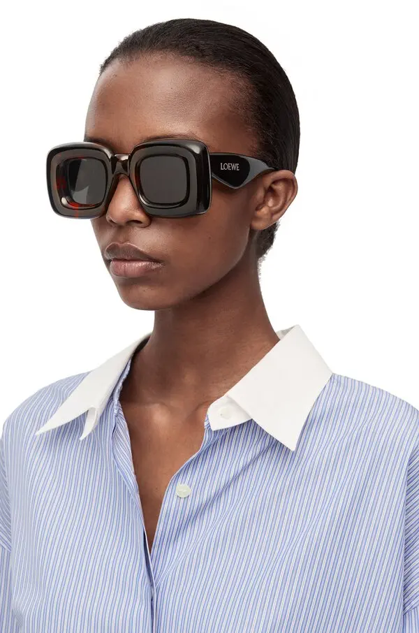 Loewe Luxury Inflated Rectangular Sunglasses In Nylon - Grey | Editorialist