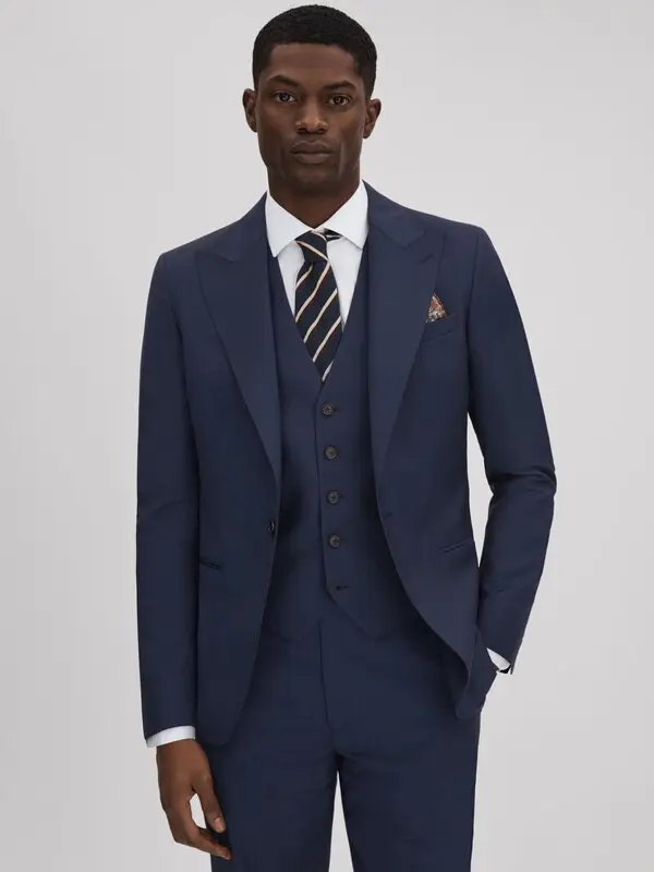 REISS Destiny Wool Single Breasted Regular Fit Blazer - Navy