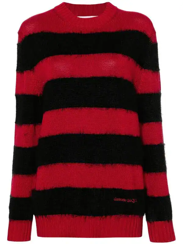 Alexander Mcqueen And Black Stripe-Pattern Jumper In Red 65% Off
