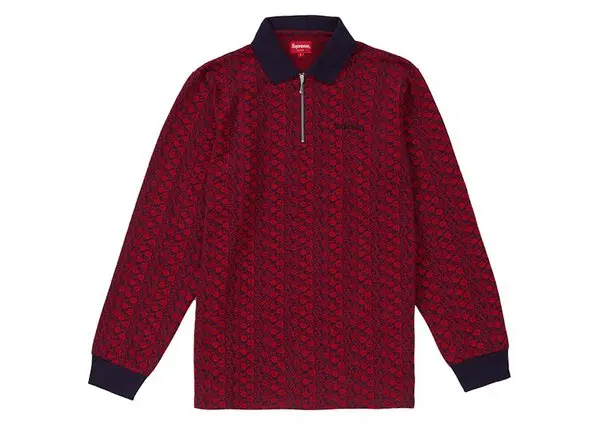 トップス Supreme Floral Jacquard Zip Buy Supreme Floral Jacquard Zip LS Polo Black - Novelship