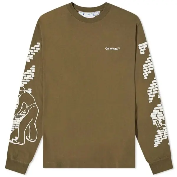 Off-White Off Off Bricks Skate Long Sleeve Tshirtin - Army Green/white