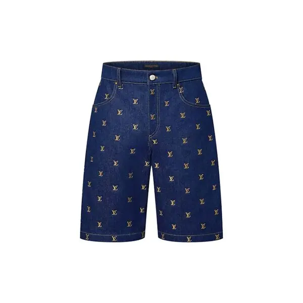 LOUIS VUITTON Embroidered Signature Denim Shorts