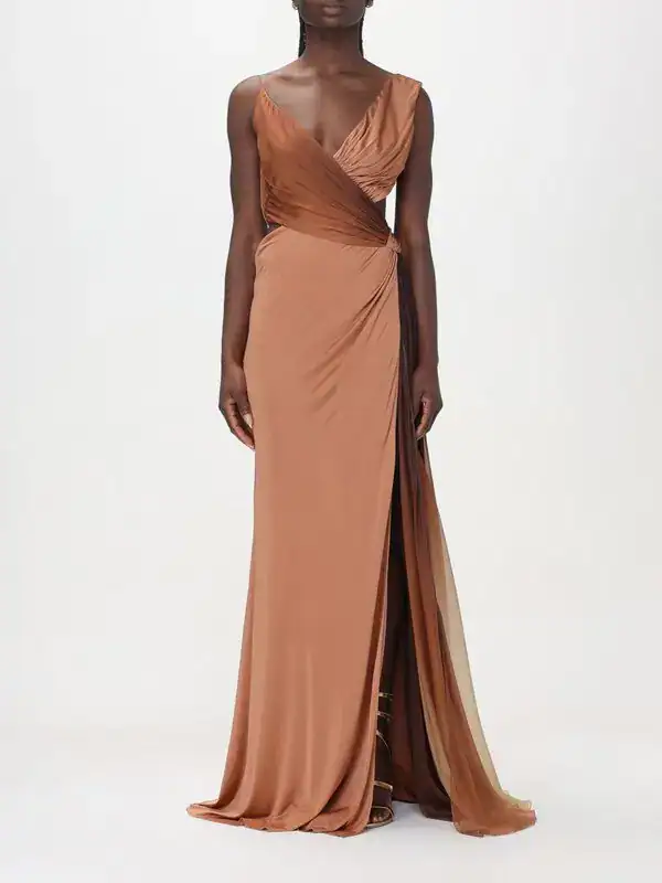 red v neck dress bridesmaid Red Beaded Satin Long V Neck Dress With Open Back main image 0