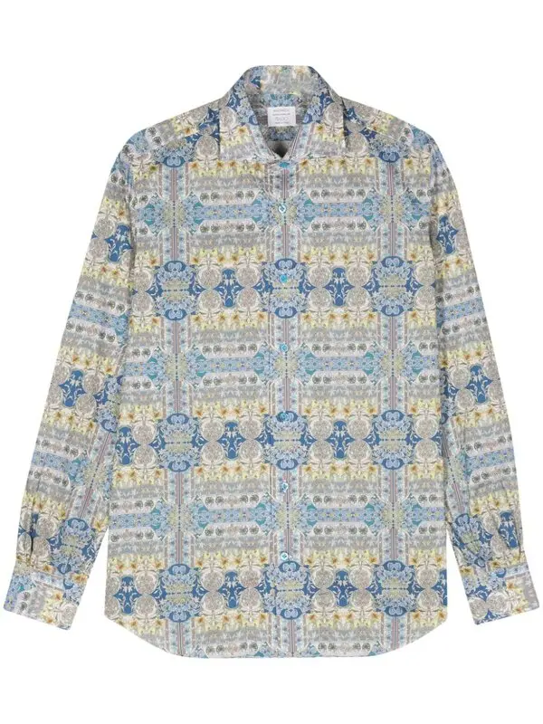 MAZZARELLI Floral-print Cotton Shirt - Blue