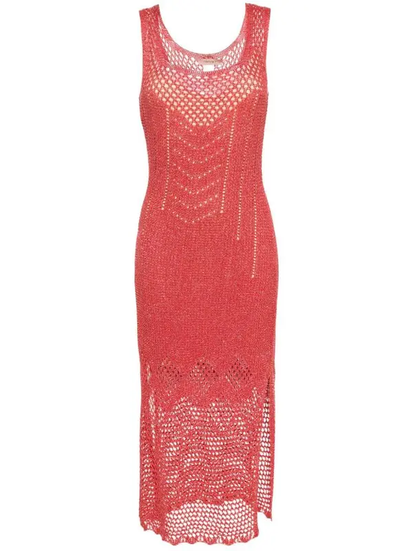 Twinset Metallic Open-Knit Maxi Dress In Red - 48% Off | Editorialist