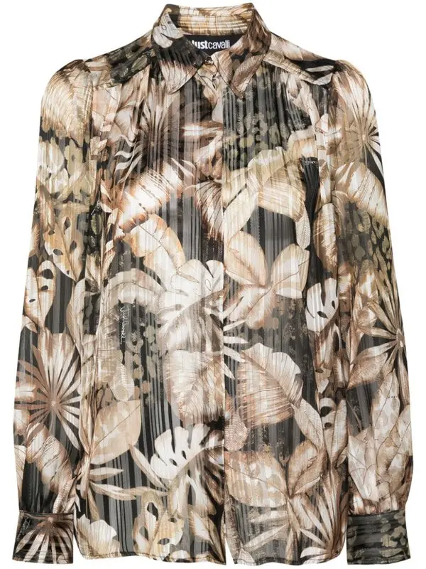 Just Cavalli Floral Metallic Sheer Shirt - Gold