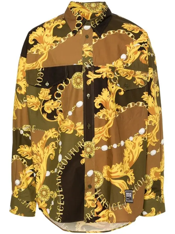 Versace Chain Couture-print Cotton Shirt - Green