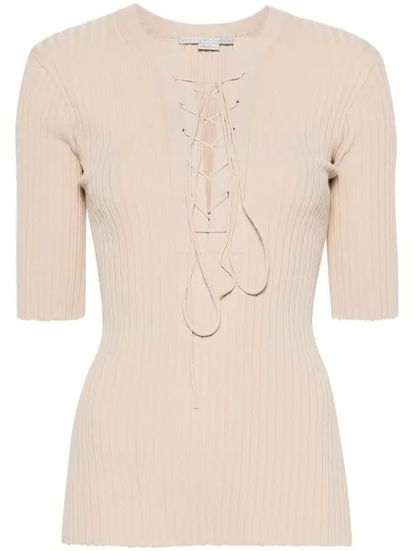 Stella McCartney Lace-up Ribbed Top - Neutrals