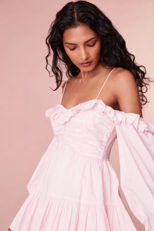 Loveshackfancy Zennia Off-Shoulder Cotton Mini Dress In Pink - 30% Off |  Editorialist
