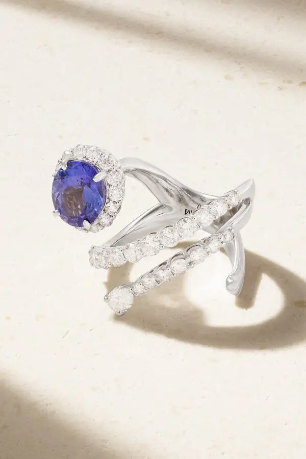 Yeprem 18-karat White Diamond And Tanzanite Ring