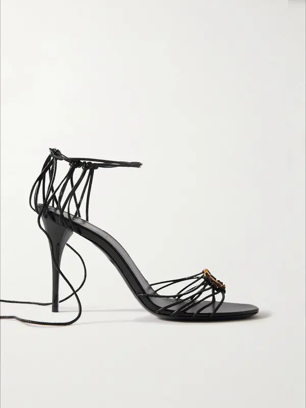 Saint Laurent Babylone Embellished Knotted Leather Sandals - Black