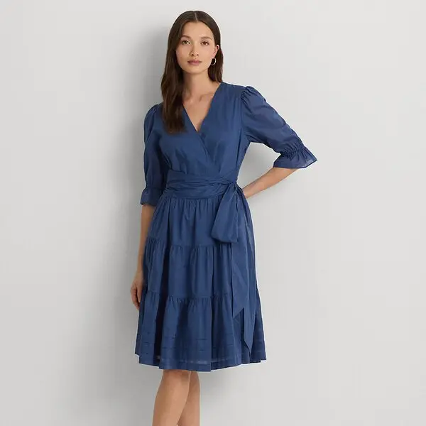 Ralph Lauren Tie-front Cotton Voile Surplice Dress - Indigo Dusk ...