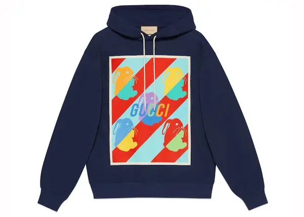 Gucci Bunny Print Hooded Sweatshirt - Navy Blue