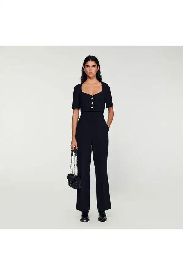 Sandro Tweed Jumpsuit In Black - 65% Off | Editorialist