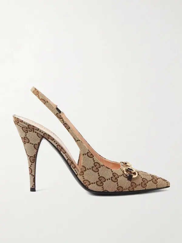 Gucci Erin Horsebit-embellished Slingback Pumps - Neutrals