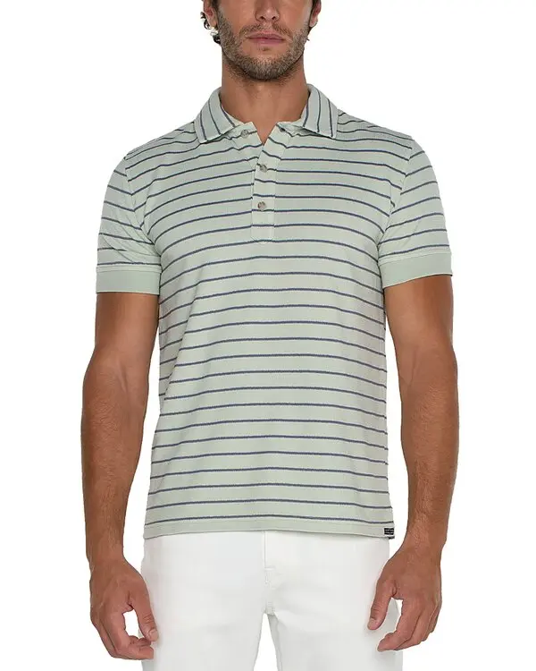LIVERPOOL Striped Short Sleeve Polo Shirt - Seafoam