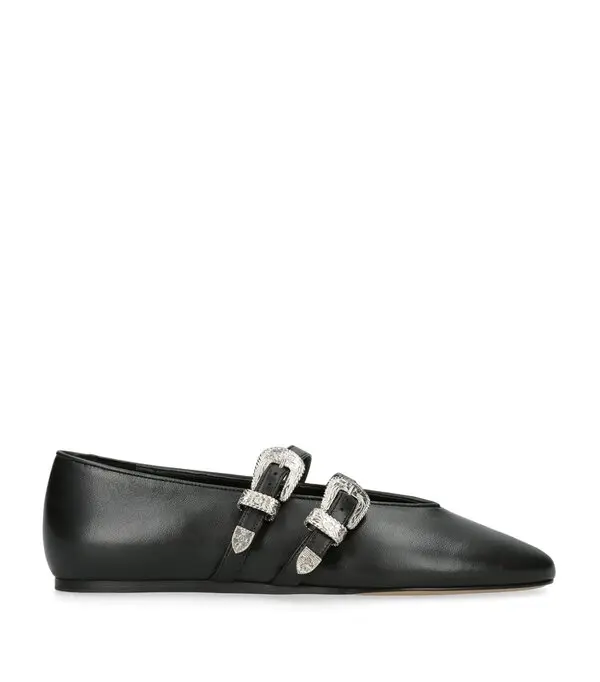 Le Monde Beryl Leather Buckle Claudia Ballet Flats - Black