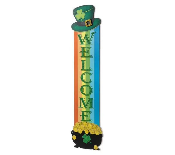 GLITZHOME 42' St.patrick's Rainbow & Pot Of Gol D Porch Sign