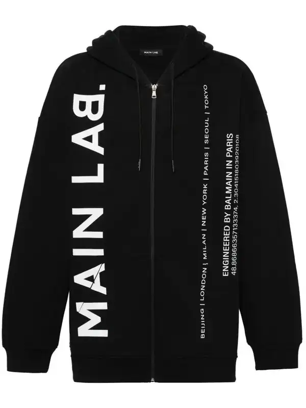 Balmain Main Lab Zip-Up Hoodie - Black | Editorialist