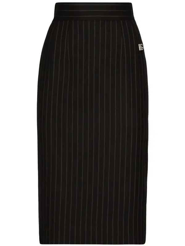 Dolce & Gabbana Virgin Wool-blend Pinstripe Midi Skirt - Black