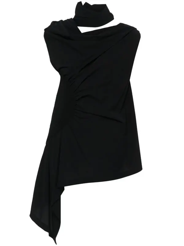 Issey Miyake Crepe Asymmetric Blouse - Black