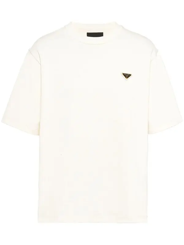 Buy Prada Triangle-logo Cotton T-shirt - Neutrals At 38% Off