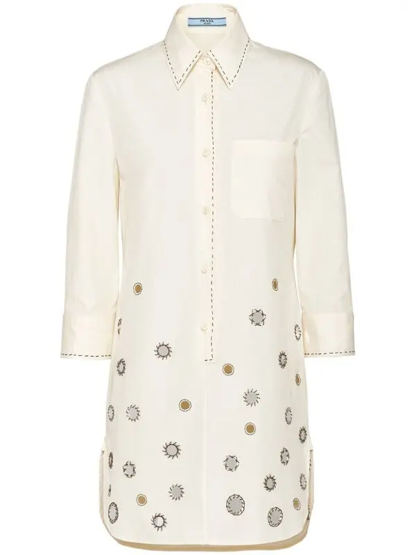 Prada Appliqué-detail Cotton Shirtdress - Neutrals