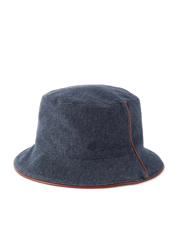 Loro Piana Leather-trimmed Denim Bucket Hat - Blue