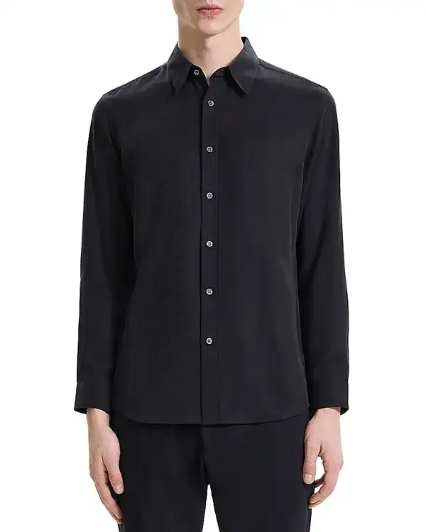 Theory Hugh Regular Fit Solid Dress Shirt In Black - 70% Off | Editorialist