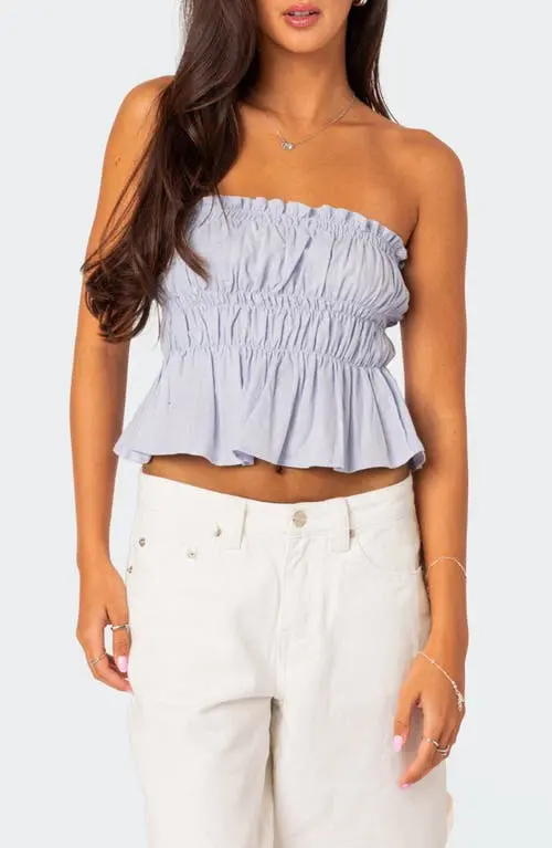 EDIKTED Katherine Smocked Crop Top - Light-blue
