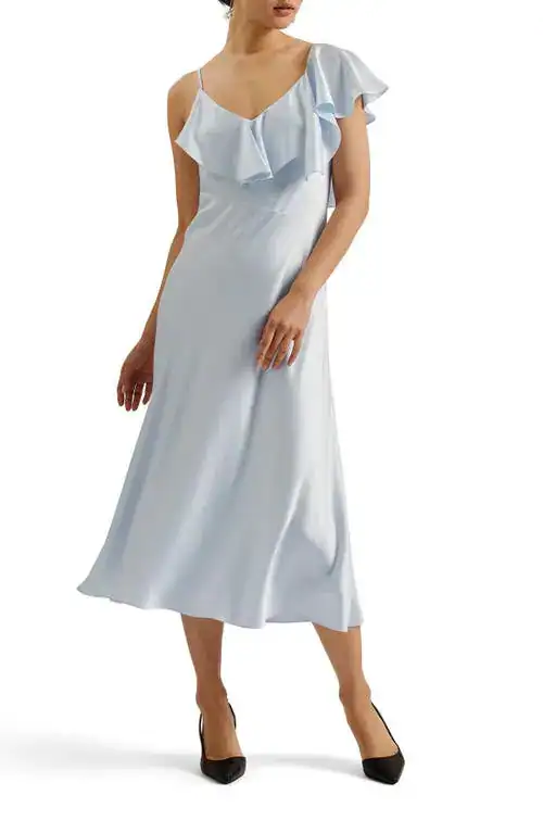 Ted Baker London Keomi Ruffle Satin Midi Dress In Light Blue 60