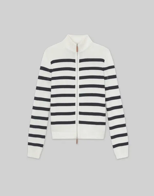 Lafayette 148 New York Petite Stripe Cotton-silk Zip Cardigan - Cloud Multi