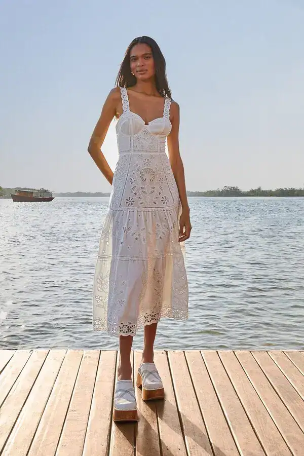 knee length dresses for ladies Farm Rio Sand Richelieu Sleeveless Midi Dress