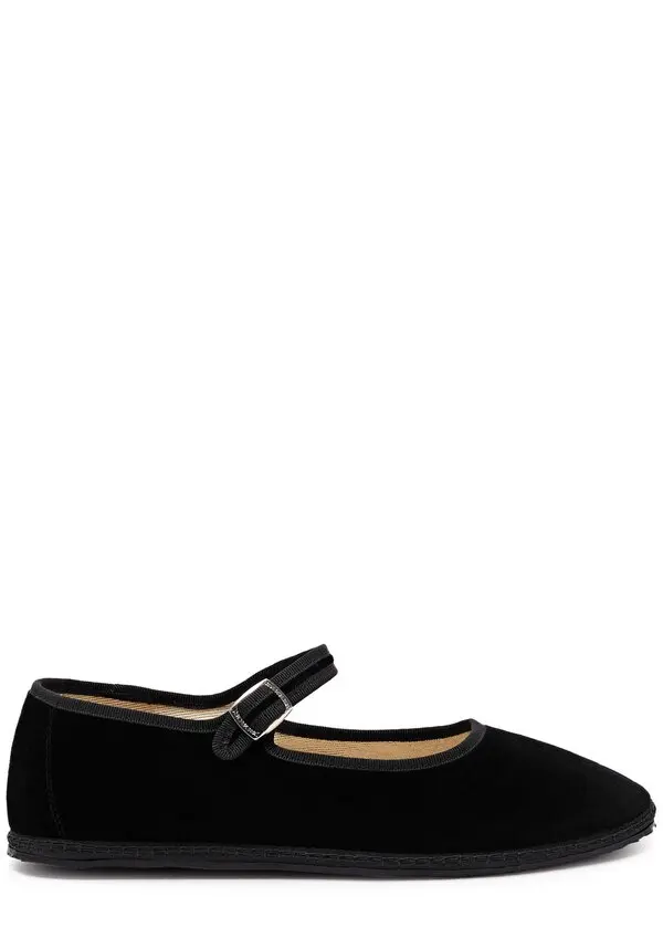 VIBI VENEZIA Velvet Mary Jane Flats - Black