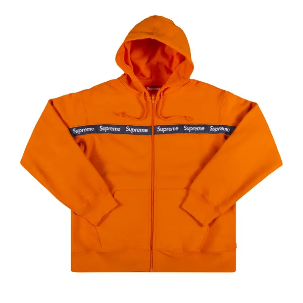 Supreme Text Stripe Zip Up Hooded Sweatshirt - Orange