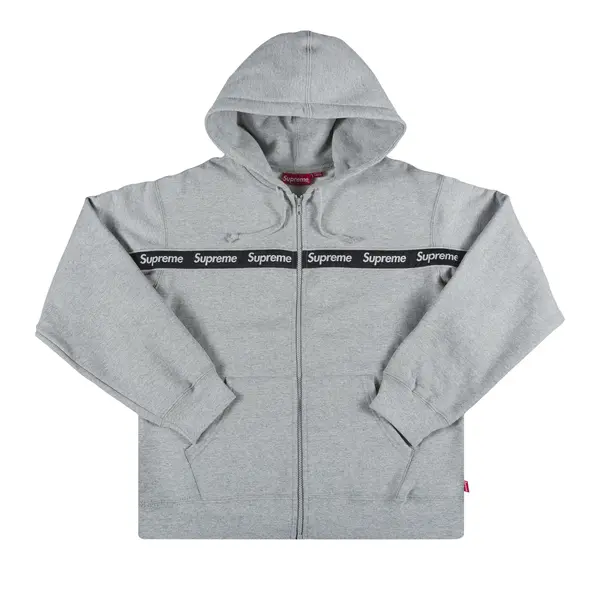 Supreme Text Stripe Zip Up Hooded Sweatshirt - Grey
