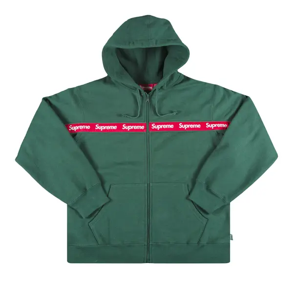 Supreme Text Stripe Zip Up Hooded Sweatshirt - Green