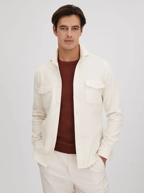 REISS Arlo Cotton Canvas Overshirt - Ecru