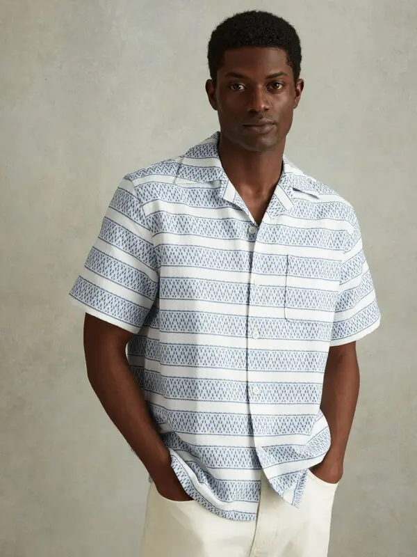 REISS Kesh Herringbone Cuban Collar Shirt