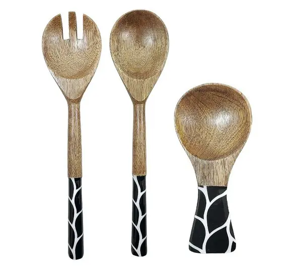 TEMP-TATIONS Carved Willow Set Of Salad Servers& Spoon Rest