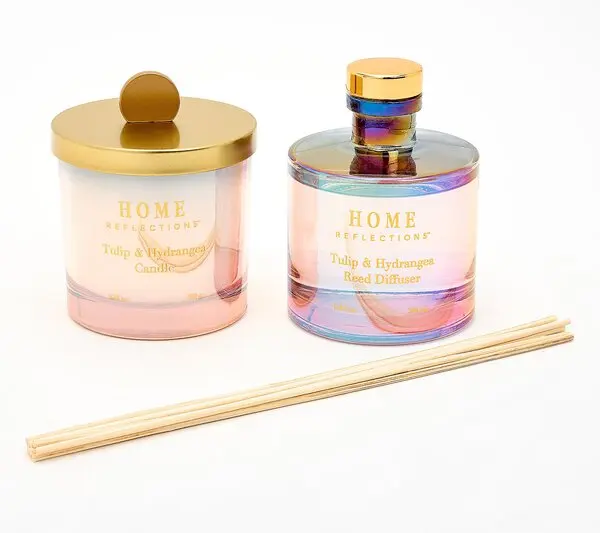 HOME REFLECTIONS Tulip & Hydrangea Candle And Diffuser Set