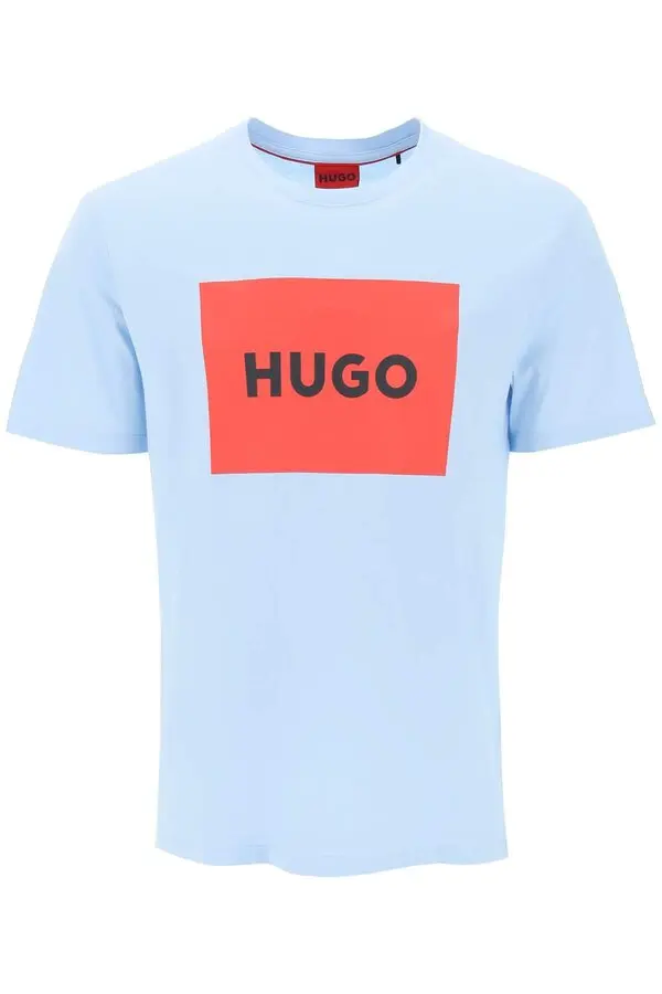 Hugo Boss Dulive T Shirt With Logo Box In Light Blue,Red 27% Off