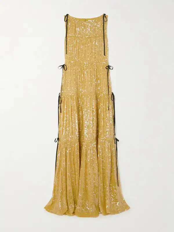 Erdem Tie-Detailed Sequined Crepe De Chine Gown In Gold - 50% Off |  Editorialist