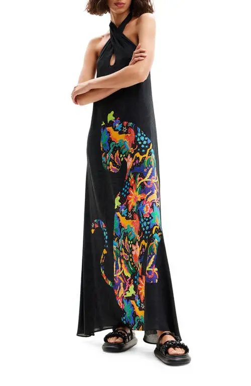 Desigual Jungle Design Halter Neck Maxi Dress In Black - 25% Off |  Editorialist