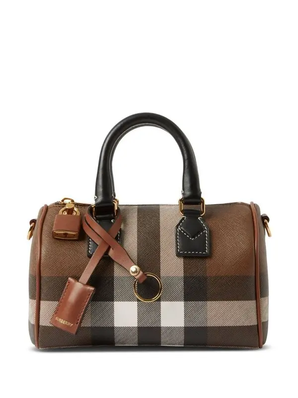 Burberry Mini Checked Bowling Bag - Brown