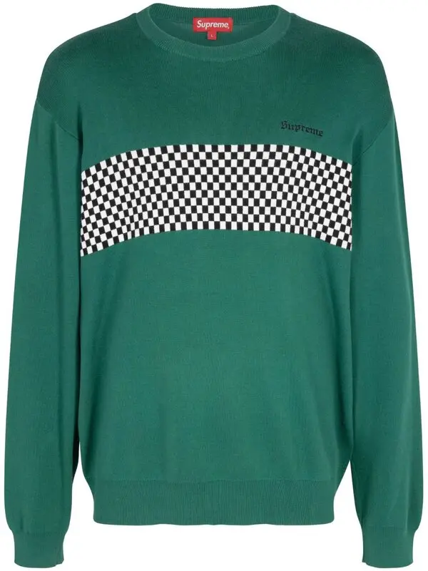 Supreme Checkered Panel Crew-neck Sweatshirt