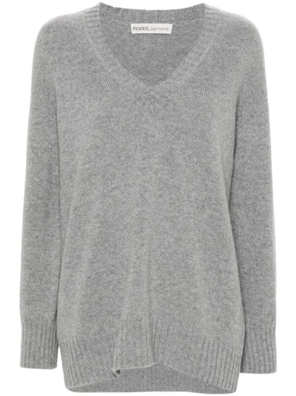 MODES GARMENTS Fine-knit V-neck Jumper - Grey