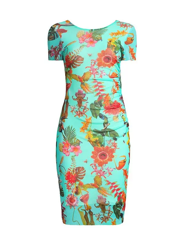 Fuzzi Abito Floral Short-Sleeve Dress In Neutral 40% Off