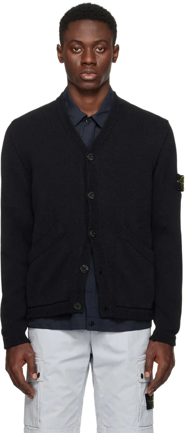 Stone Island Navy Patch Cardigan In V0020 Navy Blue - 60% Off 