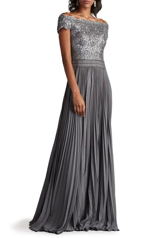 Tadashi Shoji Off-the-shoulder Sequin Lace Gown - Mist